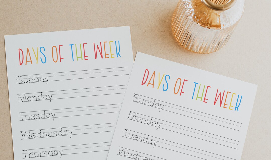 Home School Tracing Sheets, Days of the Week Tracing Sheets, Preschool ...