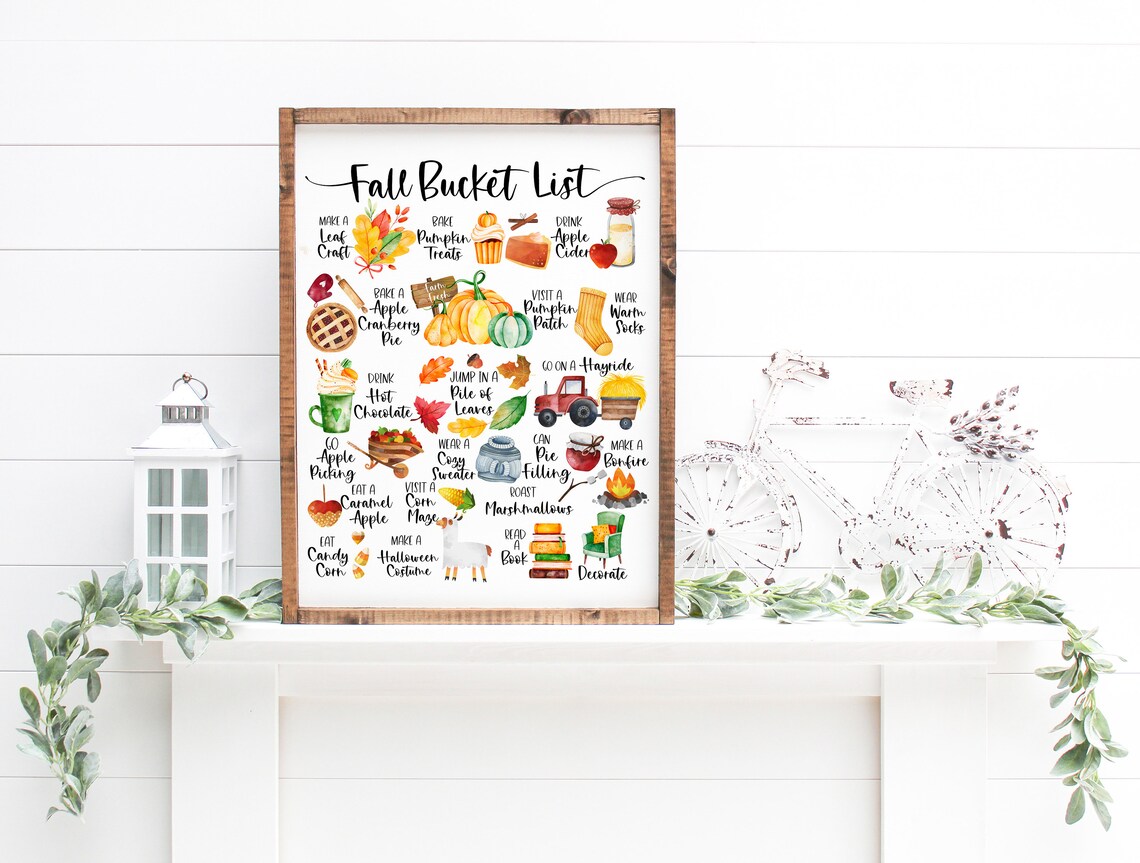 Fall Bucket List Printable Wall Art Fall Decoration Pumpkin - Etsy