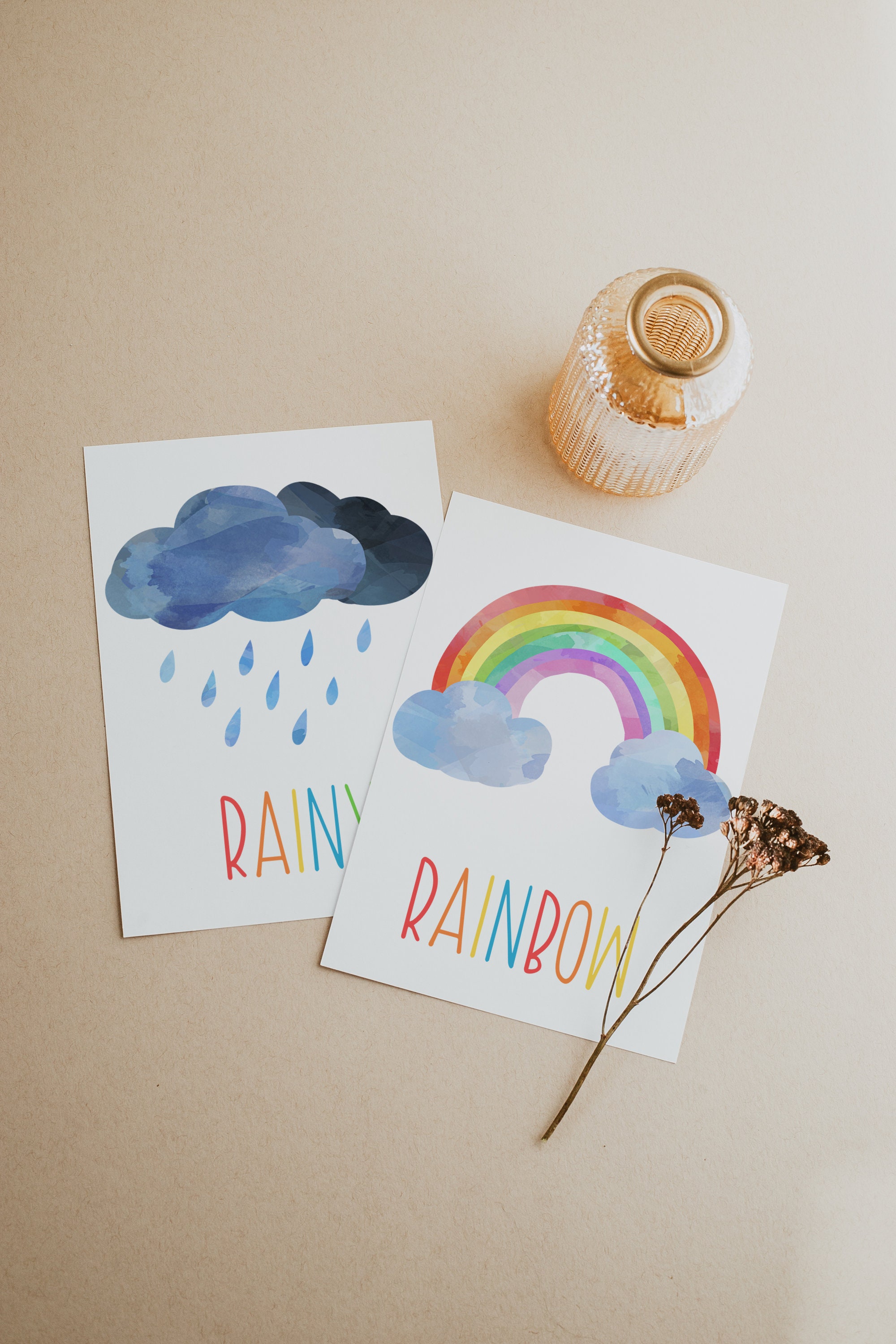 16 Weather Cards, Weather Flashcards, INSTANT DOWNLOAD, Toddler Weather ...