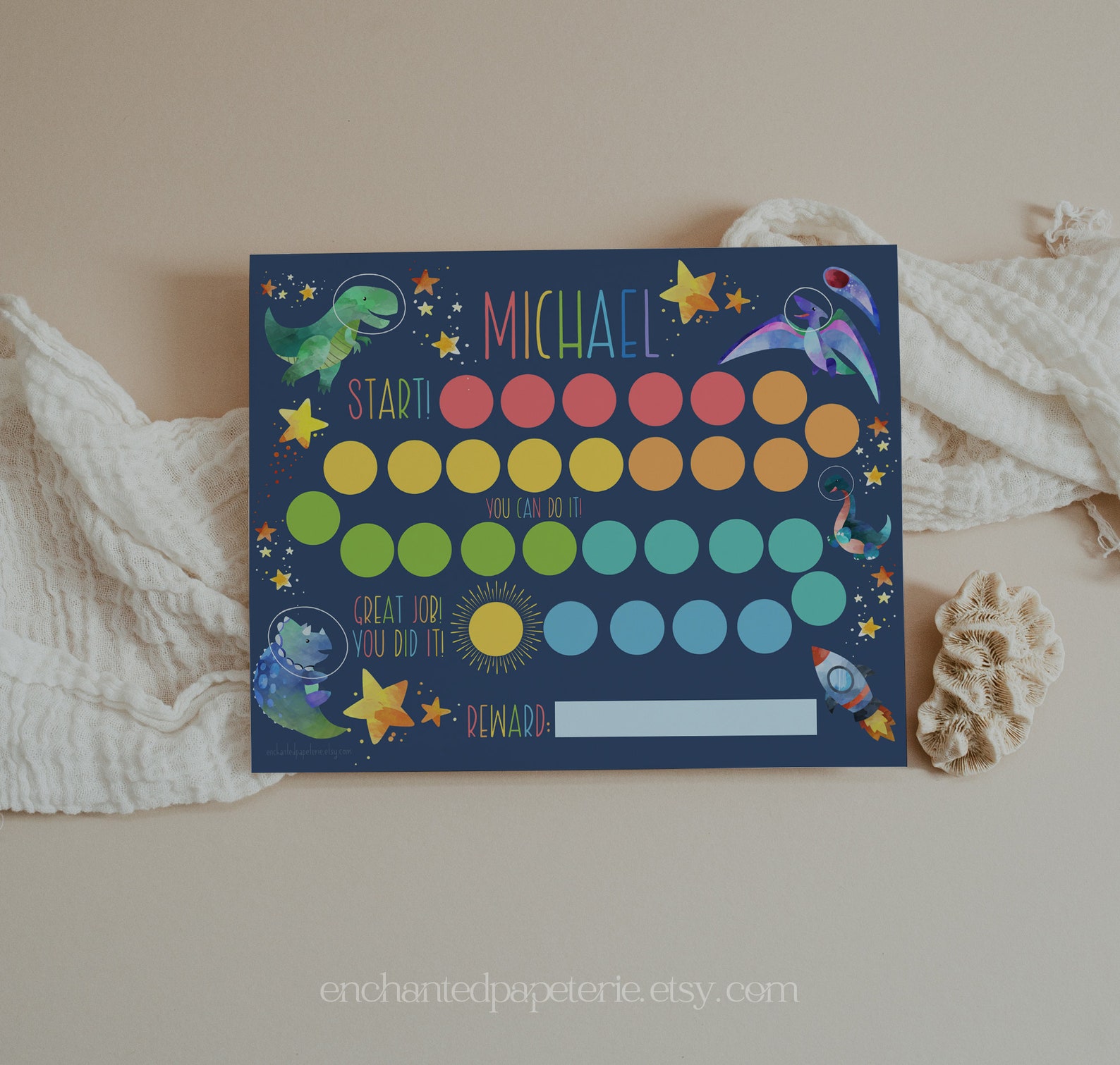 Dinosaur Reward Chart Simple Kids Reward Chart Behavior - Etsy