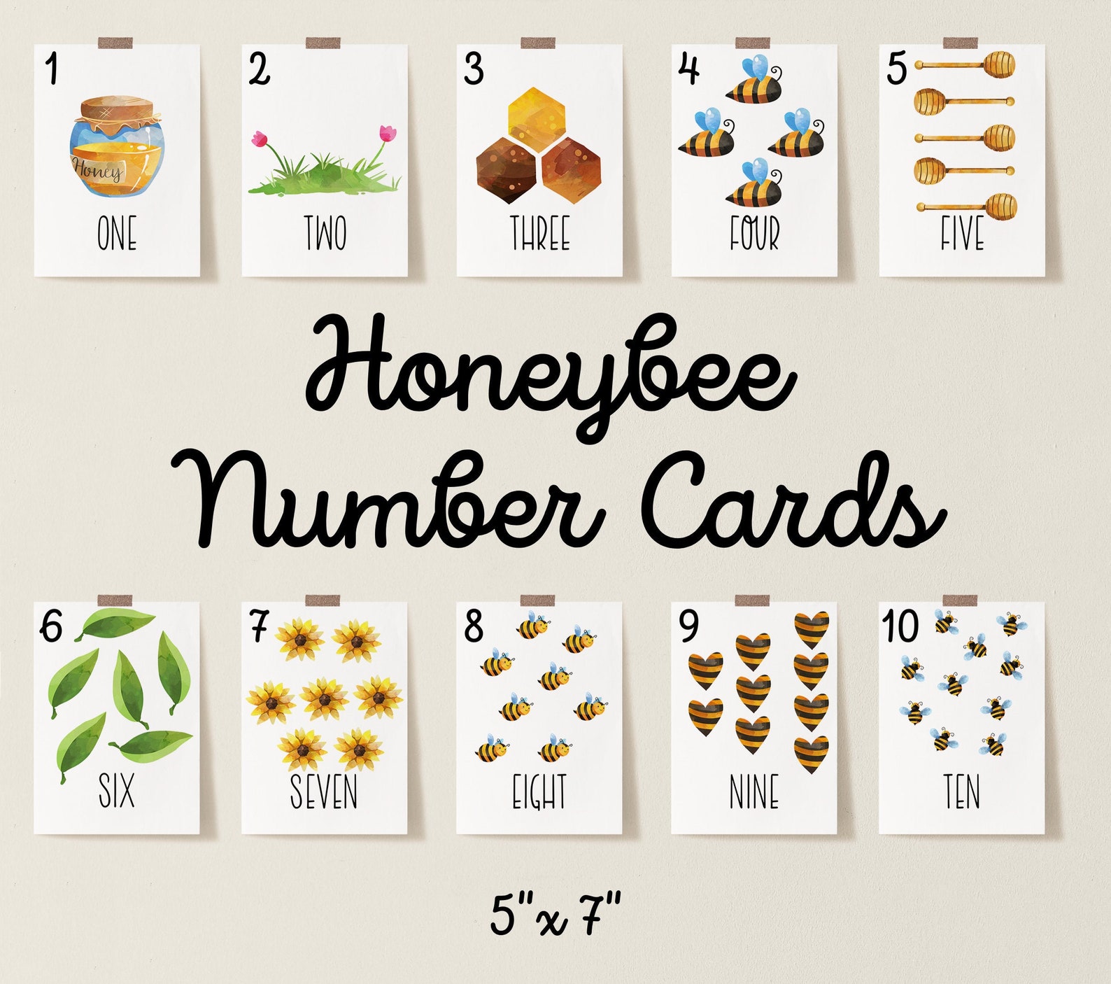 Bee Number Cards Honeybee Number Printable Home School - Etsy