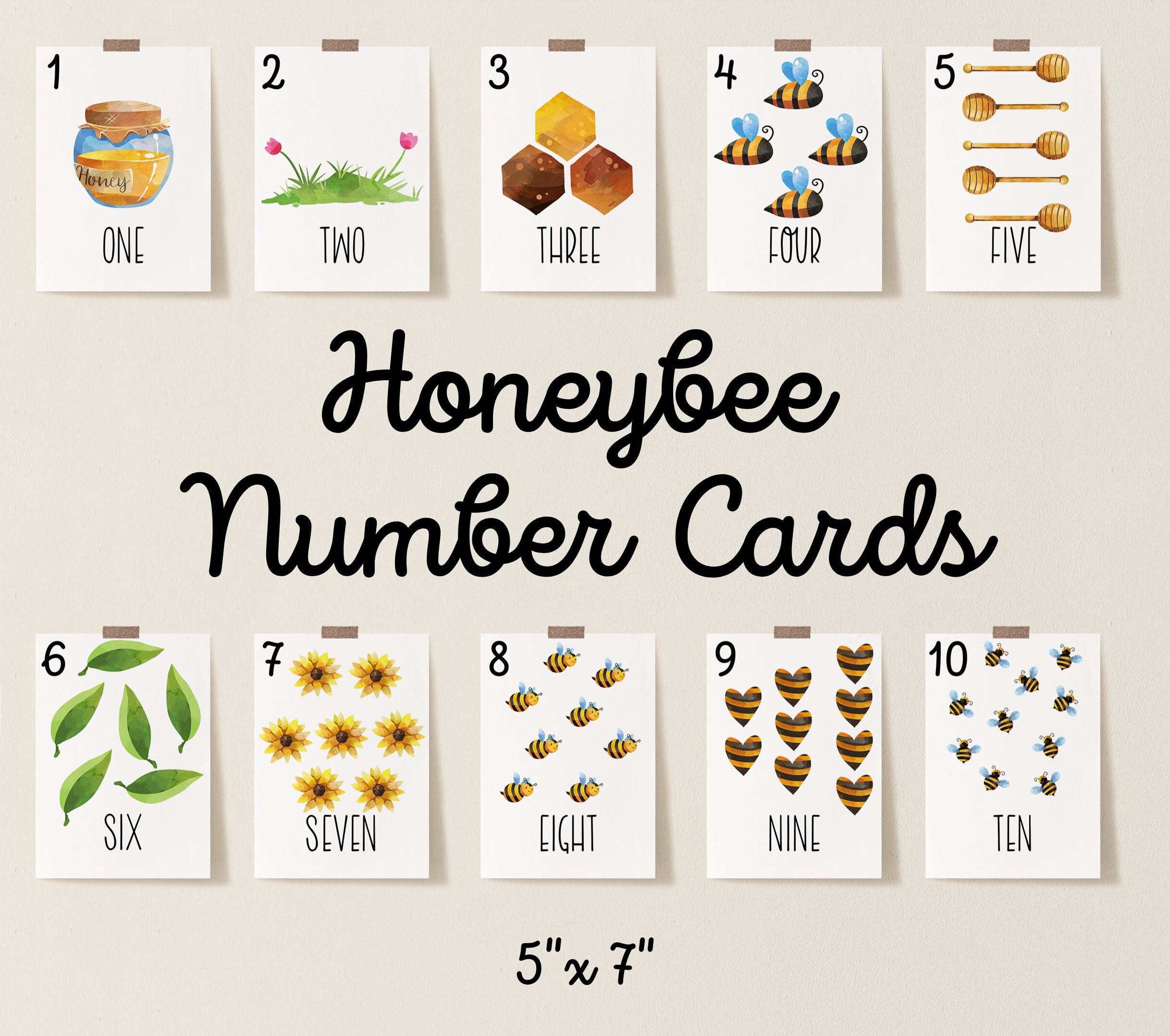 Bee Number Cards Honeybee Number Printable Home School - Etsy
