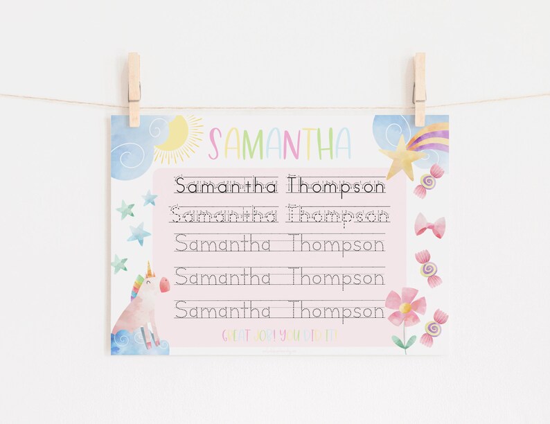 Custom Name Tracing Sheet, INSTANT DOWNLOAD, Homeschool Unicorn Name ...