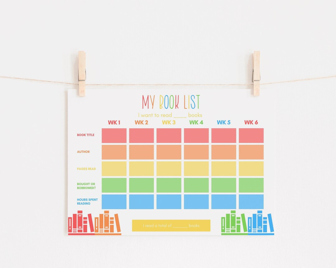 Reading List Tracker Printable, Homework Reading Chart , Reading ...