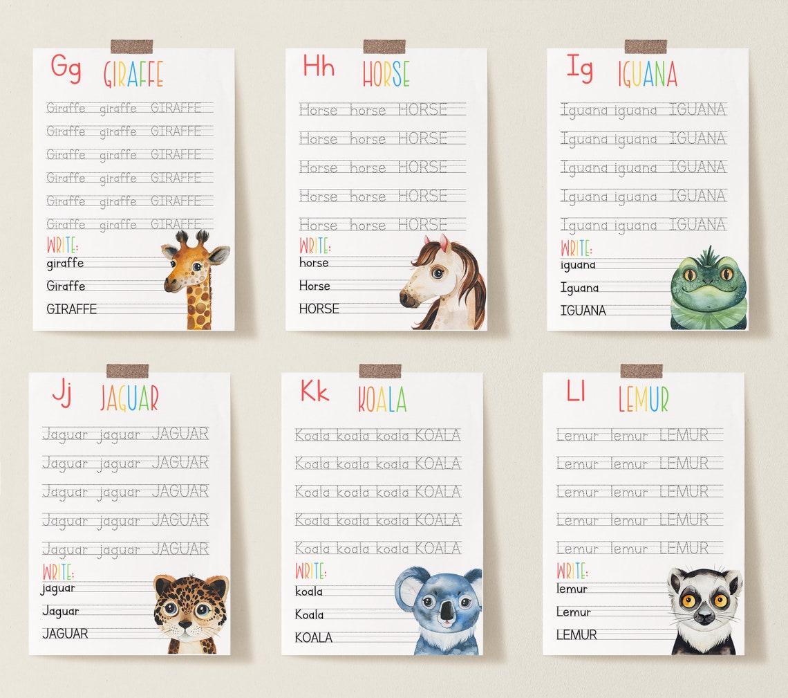 Advanced Trace Sheets 26 Home School Tracing Sheets Animals | Etsy