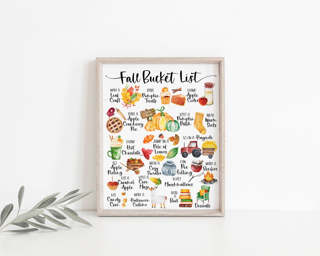 Fall Bucket List Printable Wall Art, Fall Decoration, Pumpkin Sign ...