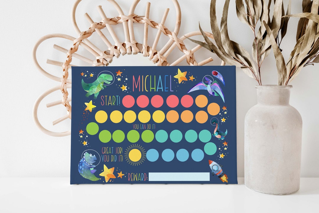 Dinosaur Reward Chart, Simple Kids Reward Chart, Behavior Chart, Space ...