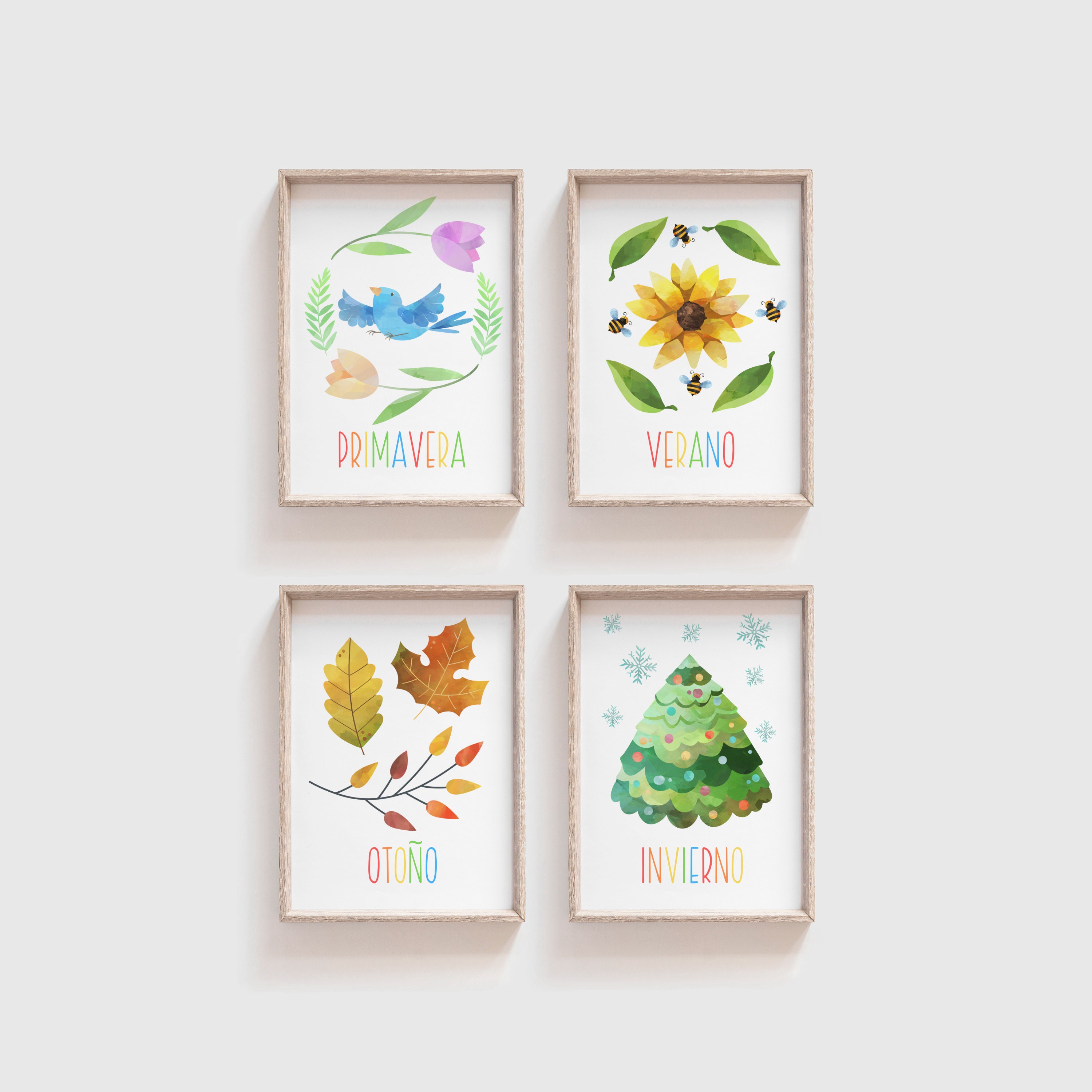4 Seasons Flashcards and Signs Spanish INSTANT DOWNLOAD - Etsy
