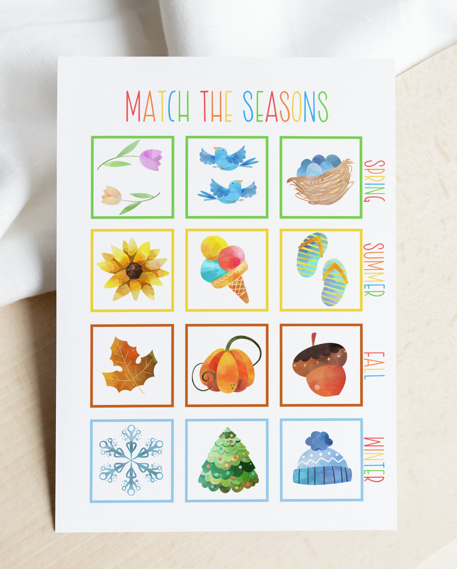 Match the Seasons Activity, Pre-k Worksheet, Worksheet, Printable ...
