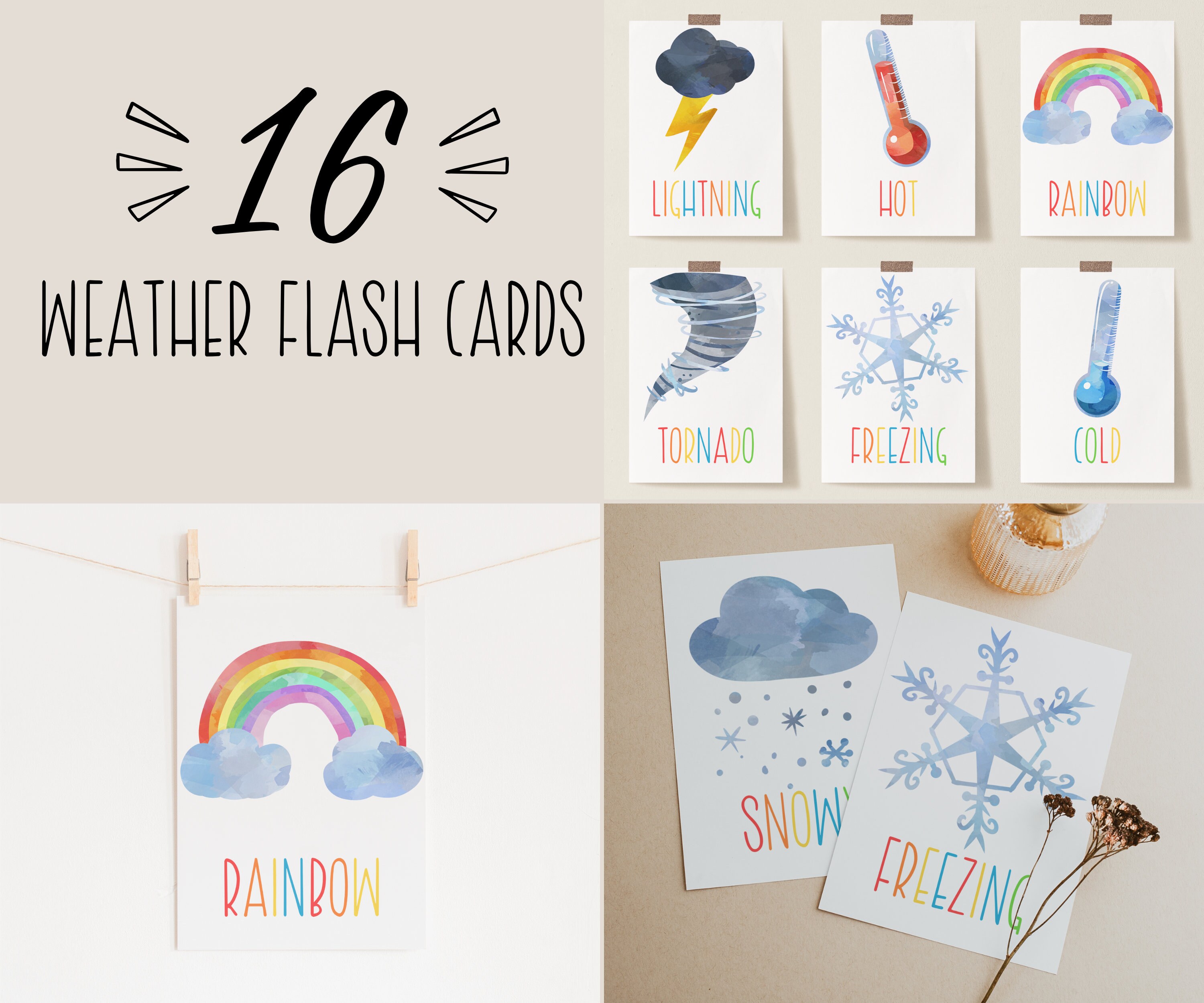 72 Preschool Flash Cards Bundle, Weather Cards, Number Cards, Space ...