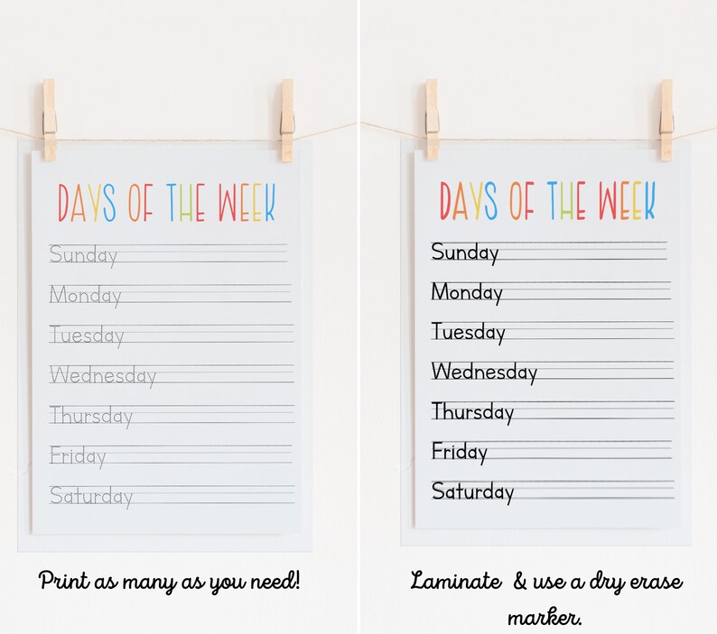 Home School Tracing Sheets, Days of the Week Tracing Sheets, Preschool ...