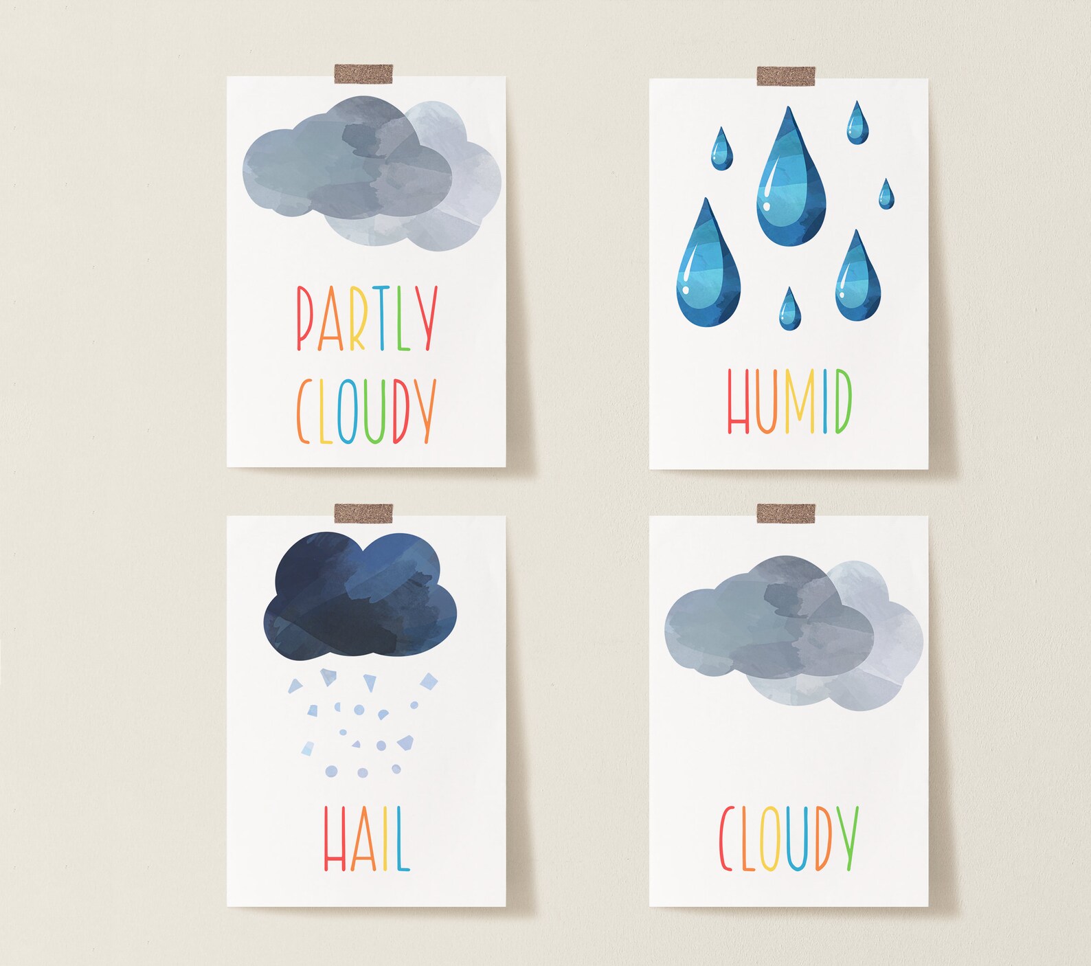 16 Weather Cards, Weather Flashcards, INSTANT DOWNLOAD, Toddler Weather ...