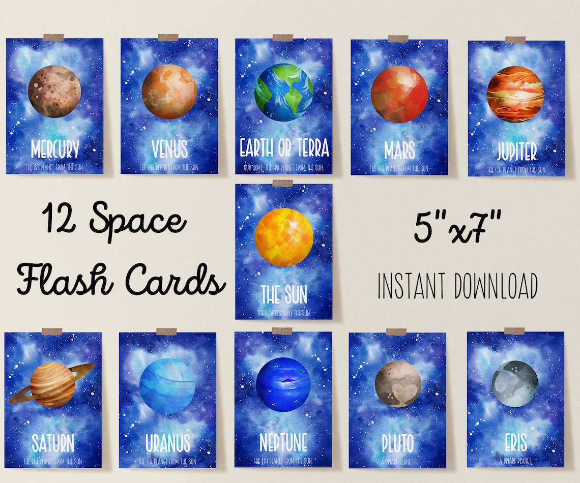 12 Space Flash Cards, Children Activity Printable, Home School Planets ...