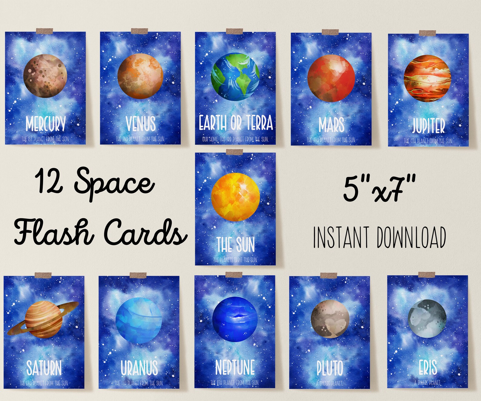 12 Space Flash Cards, Children Activity Printable, Home School Planets ...