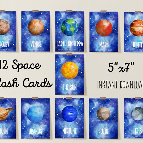 12 Space Flash Cards Children Activity Printable Home School - Etsy