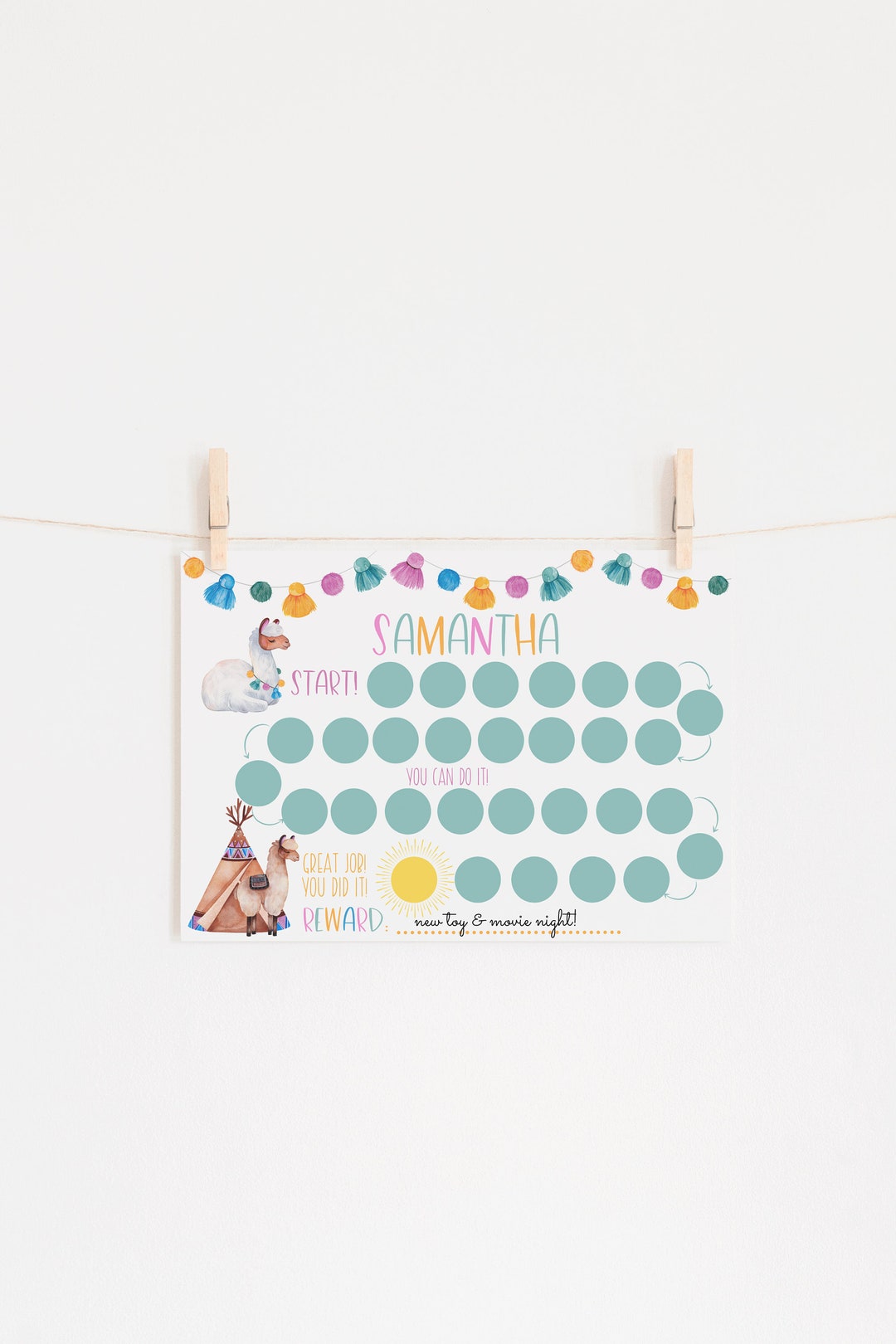 Llama Reward Chart, Simple Kids Reward Chart, Behavior Chart, Colorful ...