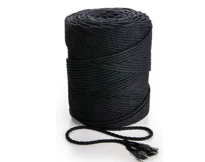 Black Macrame Cord 4mm 160m 100% Cotton 3 Strand Twisted Rope 574 Ft ...