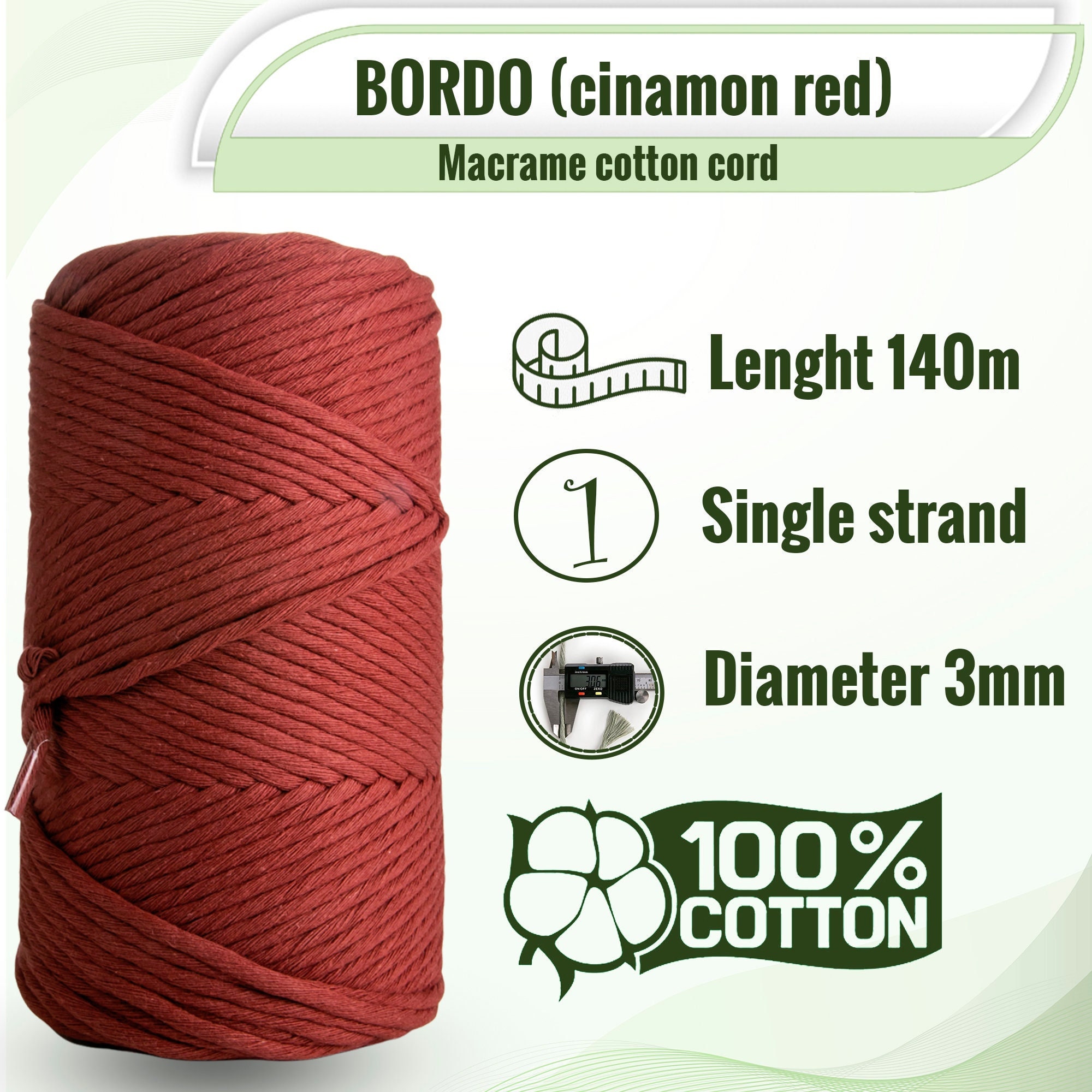CINNAMON RED Macrame Cord 3mm 140m Weaving Yarn 0.5kg 100% - Etsy UK