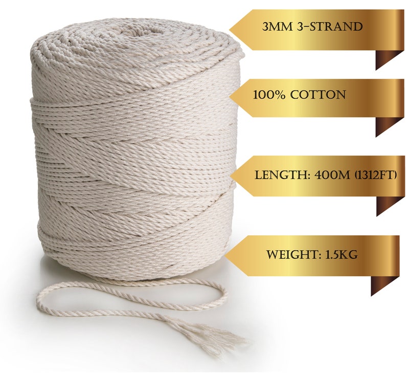 Macrame cord 3mm 3 strand 3-ply 100 % cotton crafting rope | Etsy