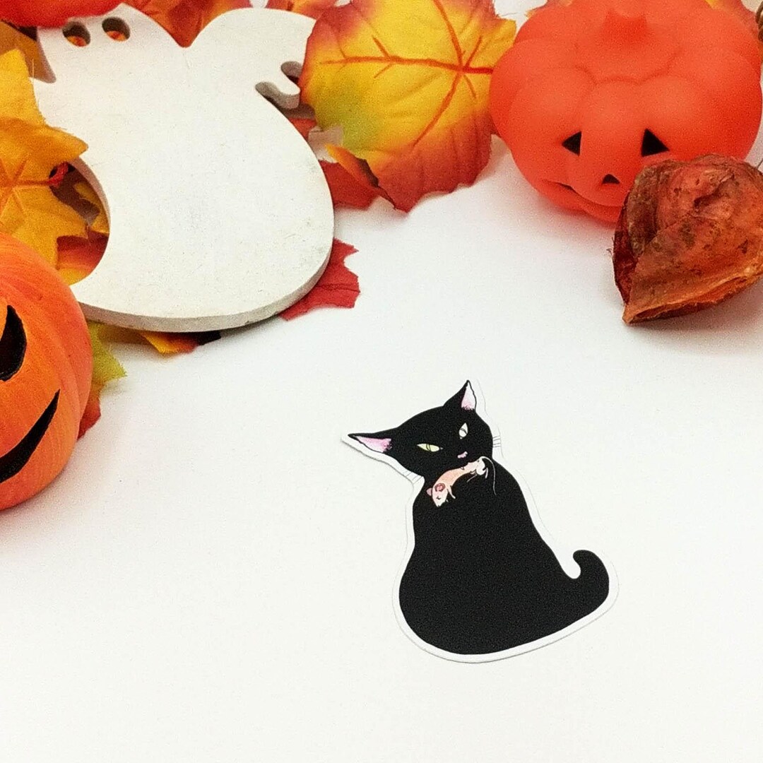 Scary Black Cat Holding a Poor Little Mouse Sticker - Etsy