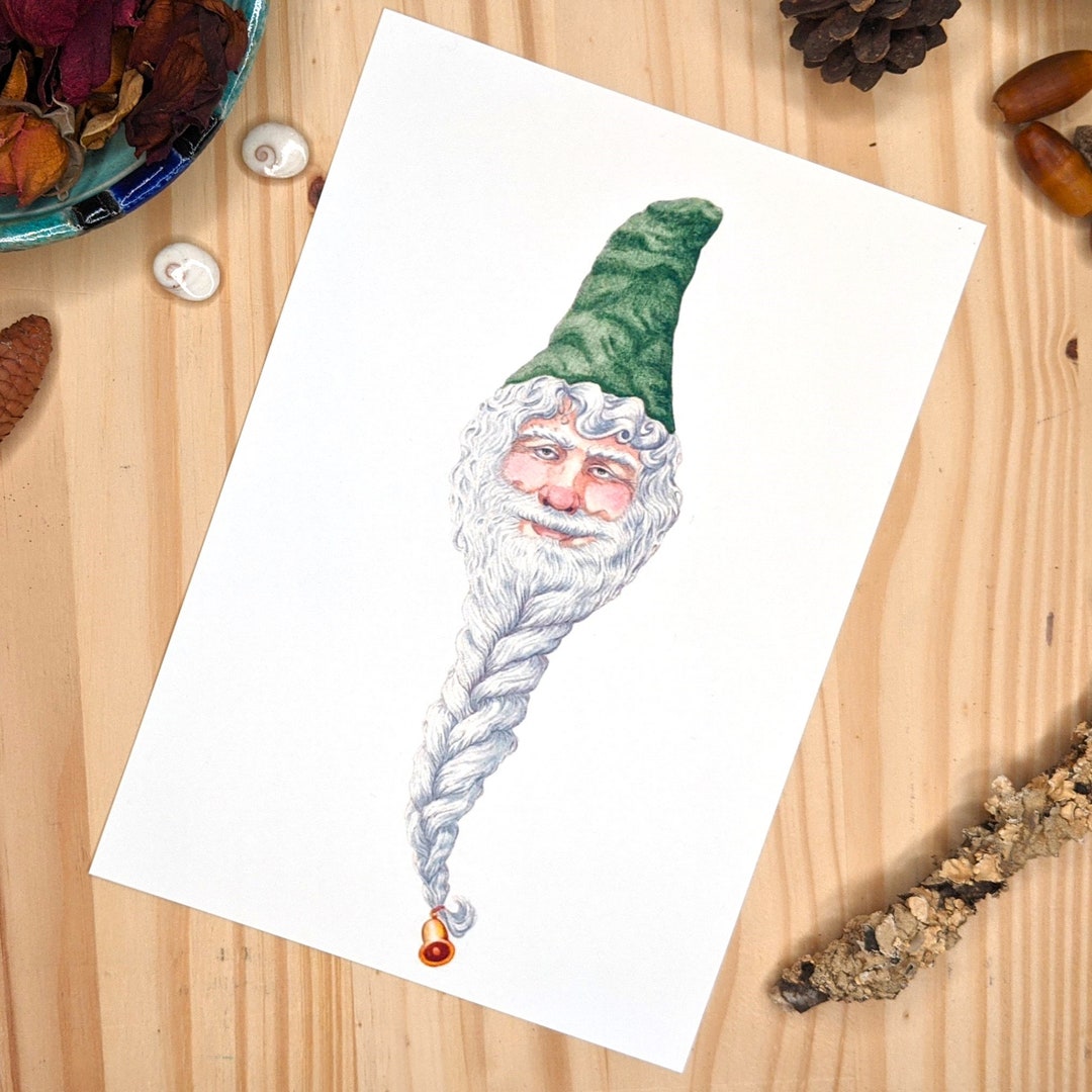 A5 Art Print Portrait of a Bearded Christmas/yule Elf With a Bell on ...