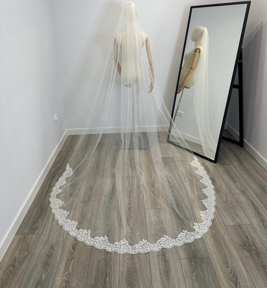 Veil Cathedral Lace Trim 99'', 108” Wedding Veil With Train Lace Trim ...