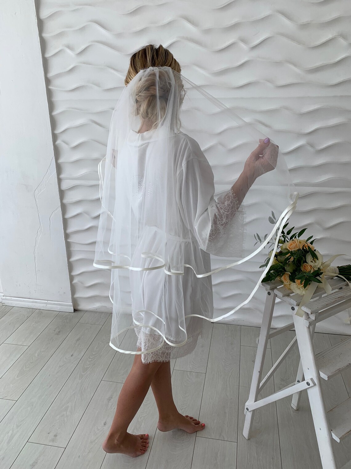 Satin Ribbon Edge Bridal Veil Wedding White Ivory Veil - Etsy