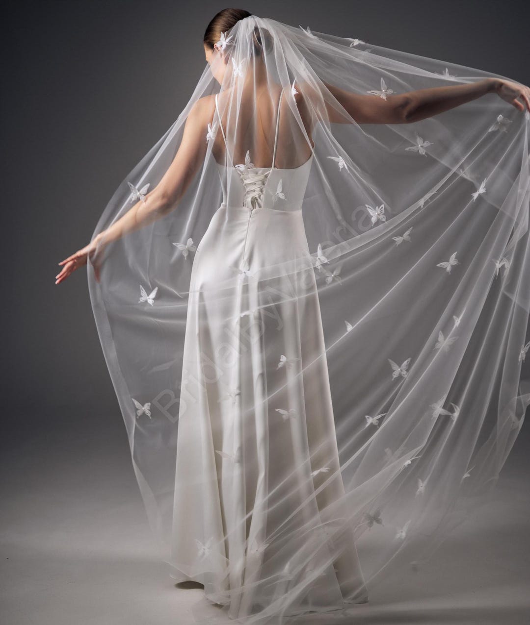 Bridal Veil With Butterflies, Butterfly Wedding Veil, 3D Floral Veil ...