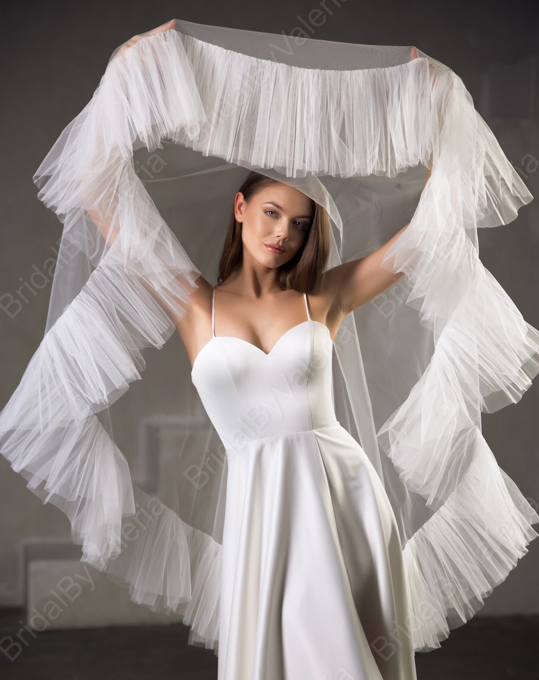 Ruffle Wedding Veil With Blusher: Two-tier Soft Tulle, Frill Edge - Etsy