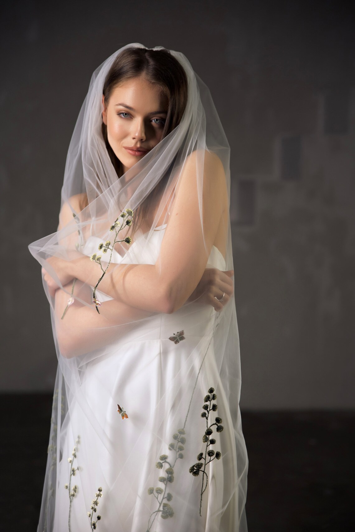 Embroidered Floral Wedding Veil: Multi-color Tulle, Boho Bridal Veil - Etsy