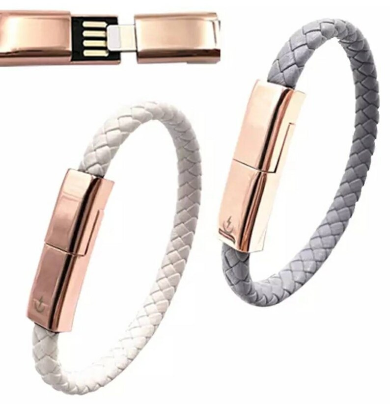 Unisex Brown Leather Bracelet Cable With Silver Connector USB - Etsy