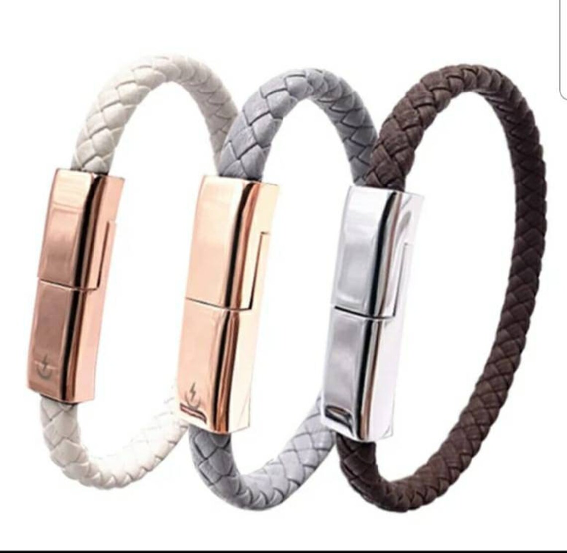 Unisex Brown Leather Bracelet Cable With Silver Connector USB - Etsy