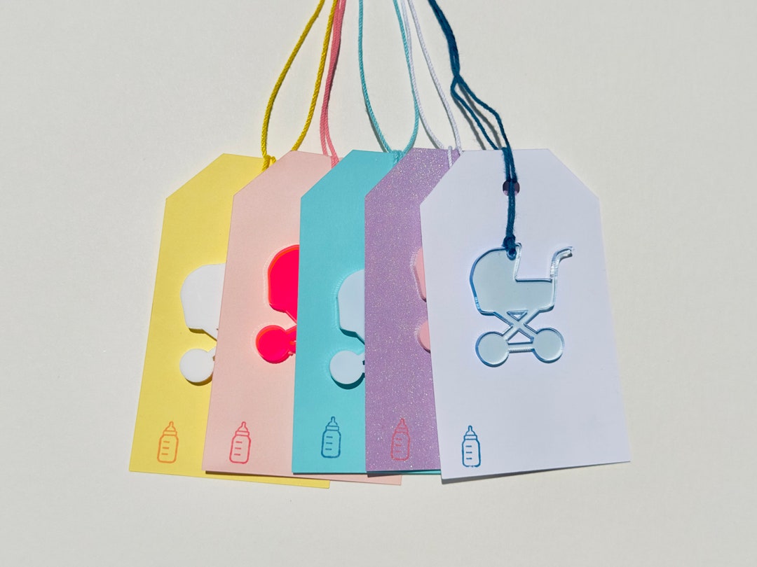 Acrylic Baby Stroller Gift Tag Pack, Cute Baby Shower Favor ...
