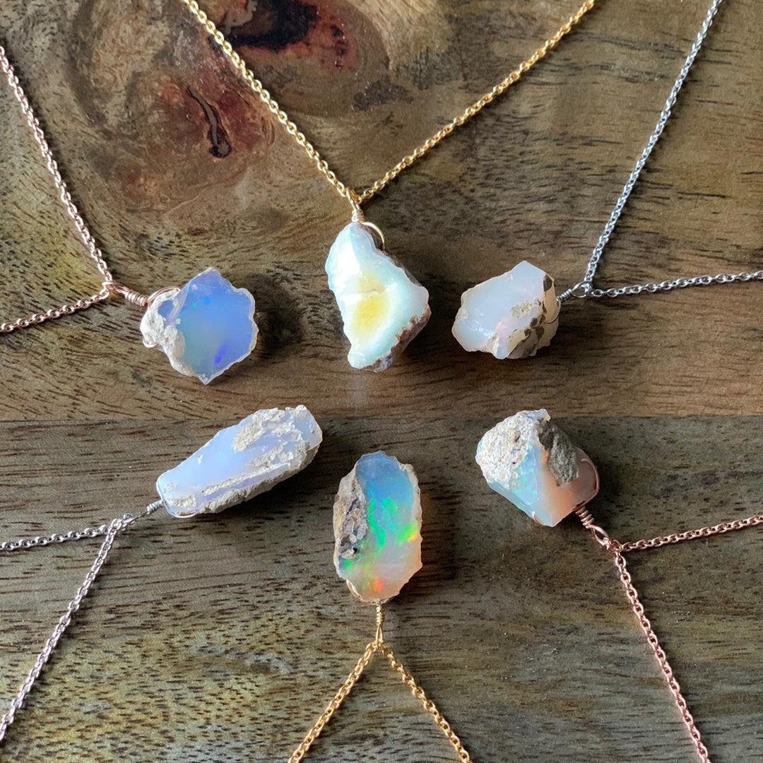 Raw Opal Necklace Genuine Jewellery Natural Opal Ethiopian Opal Necklace Jewelry sterling Silver Gift for Her Unique Gift Etsy