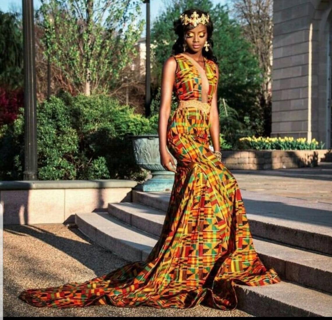 Long African Kente Prom Dress Ghana Clothing African Print Etsy