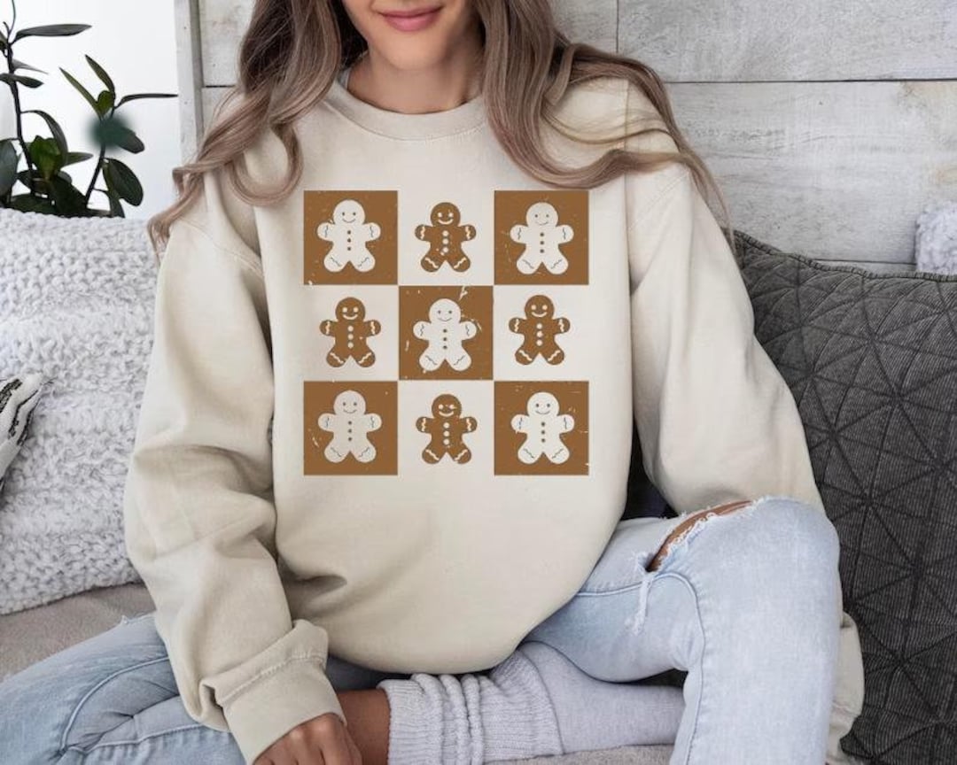 Retro Checkered Gingerbread Man Sweatshirt, Gingerbread Distressed ...