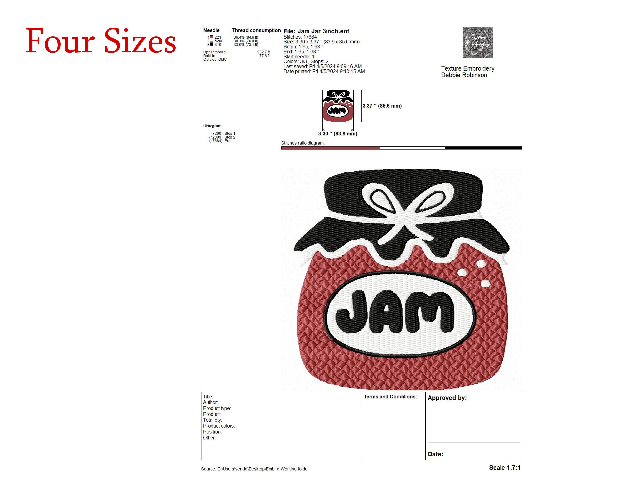 Jam Jar Machine Embroidery Design, Four Sizes Included, Instant ...