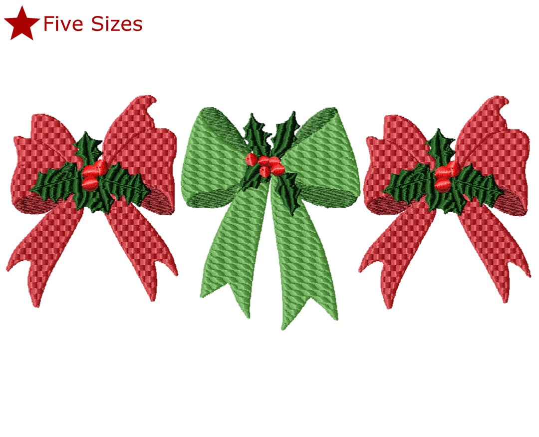 Christmas Bows Machine Embroidery Design, Five Sizes Included, Instant ...