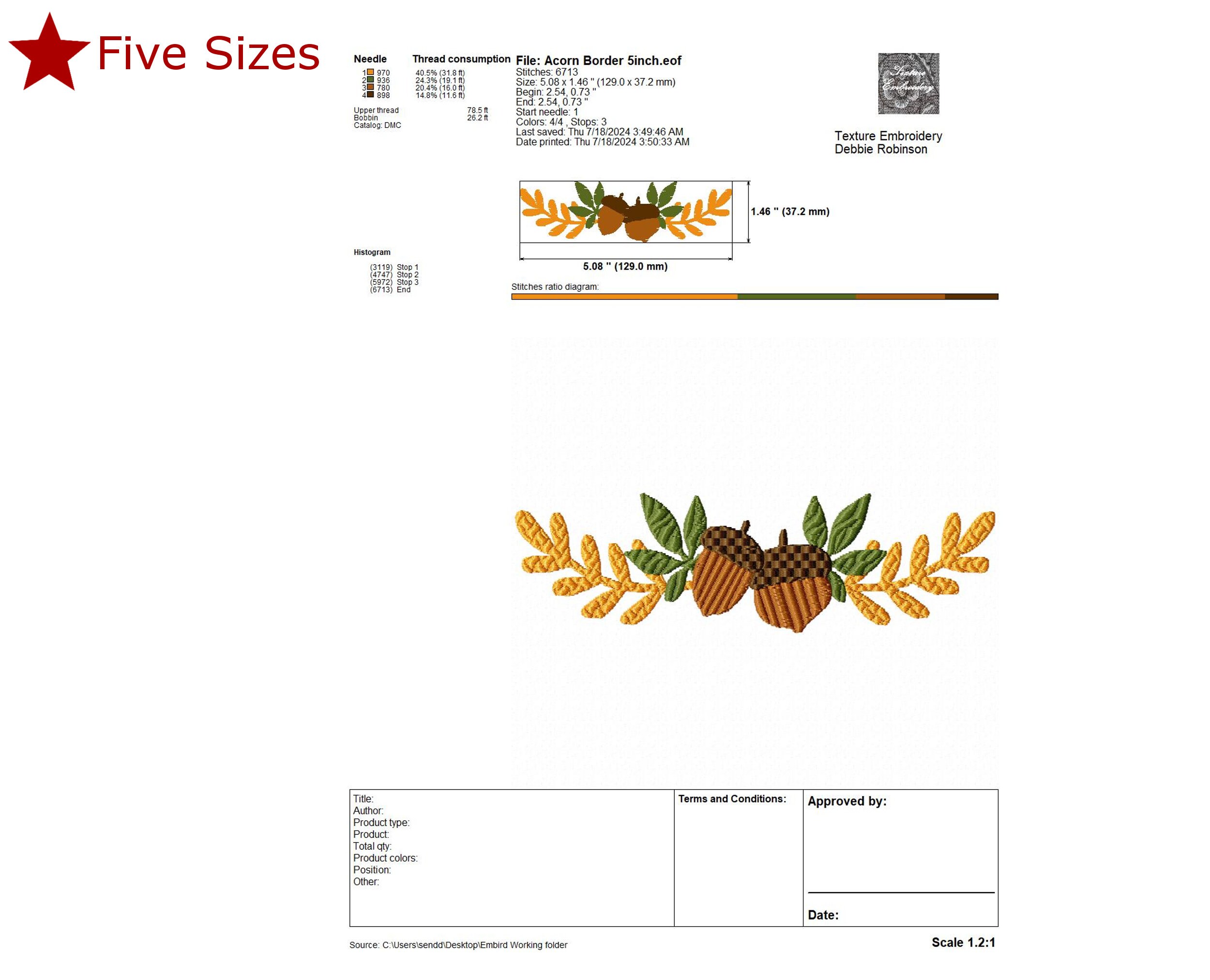 Acorn Border Machine Embroidery Design, Five Sizes Included, Instant ...