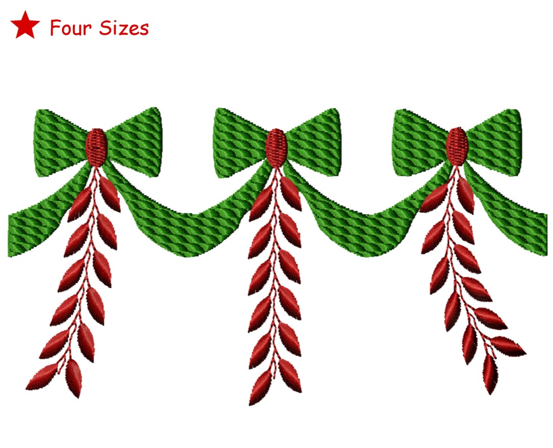 Bow Border Leaf Machine Embroidery Design, Four Sizes Included, Instant ...