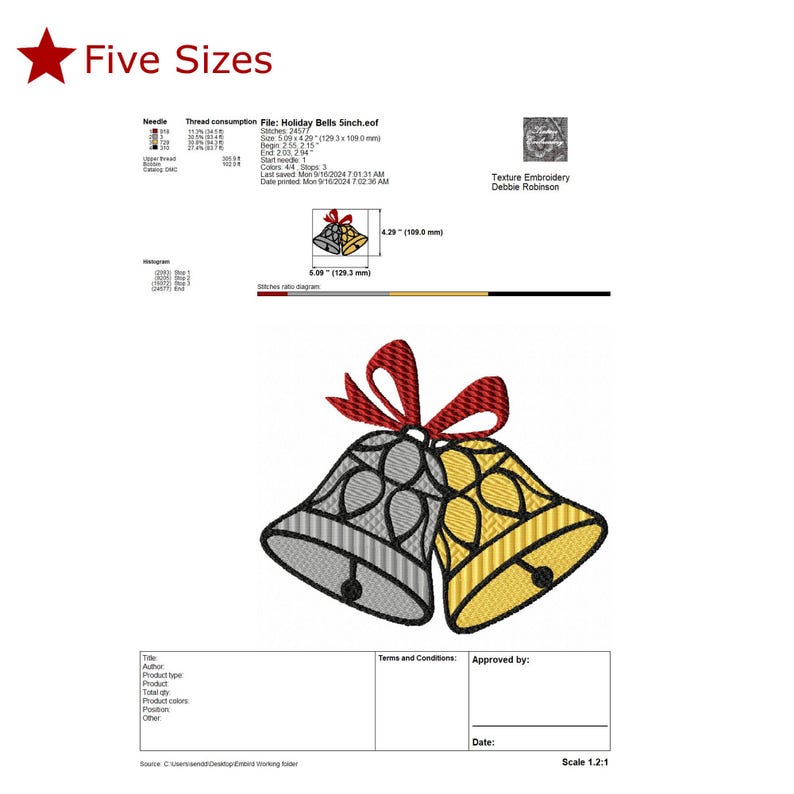 Holiday Bells Machine Embroidery Design, Five Sizes Included, Instant ...