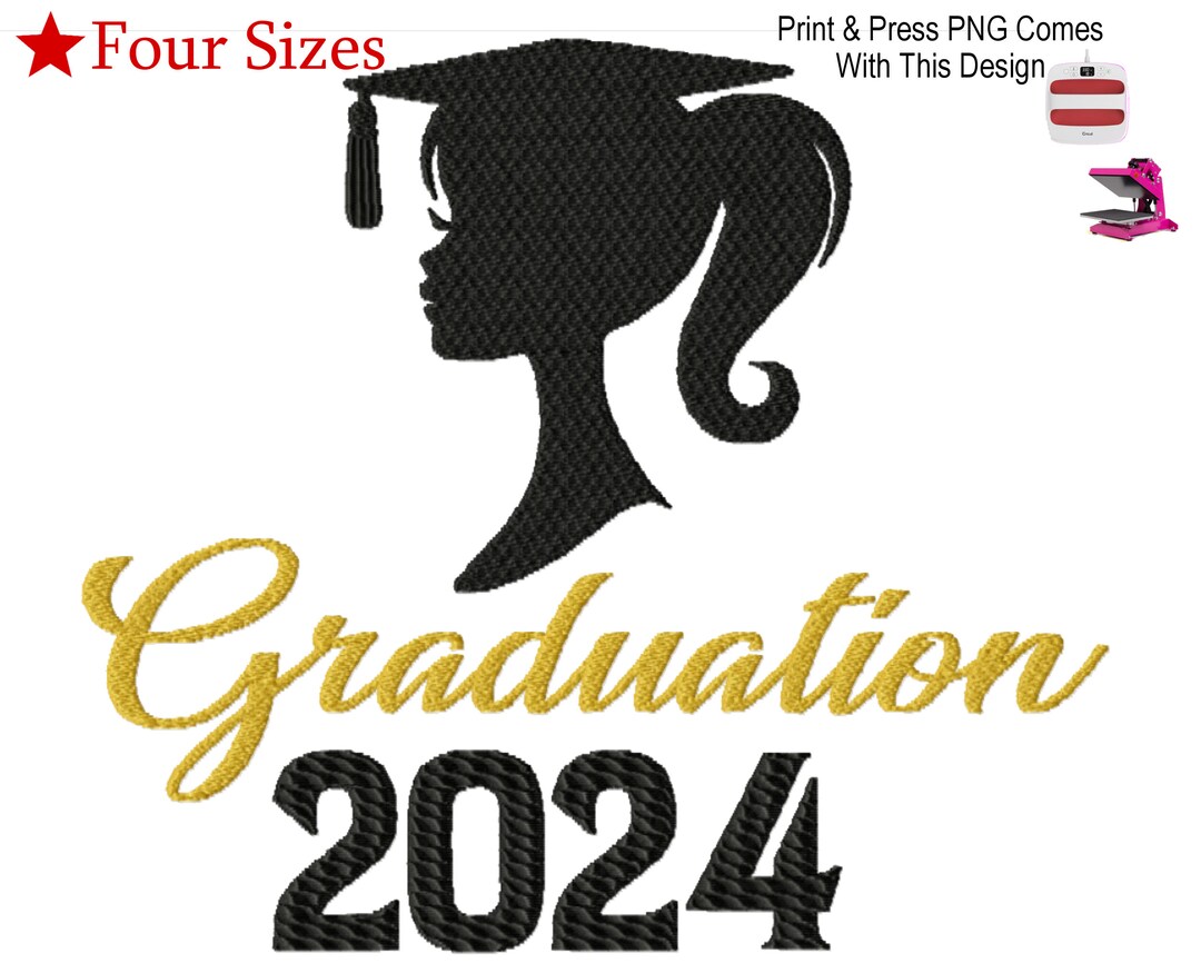 Girl Graduation Machine Embroidery Design, Four Sizes Included, Instant ...
