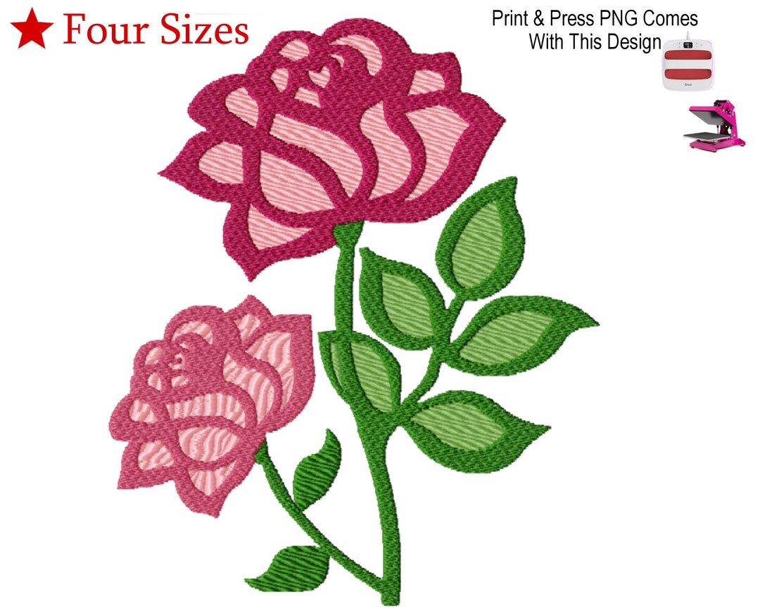 Two Roses Machine Embroidery Design, Four Sizes Included, Instant ...