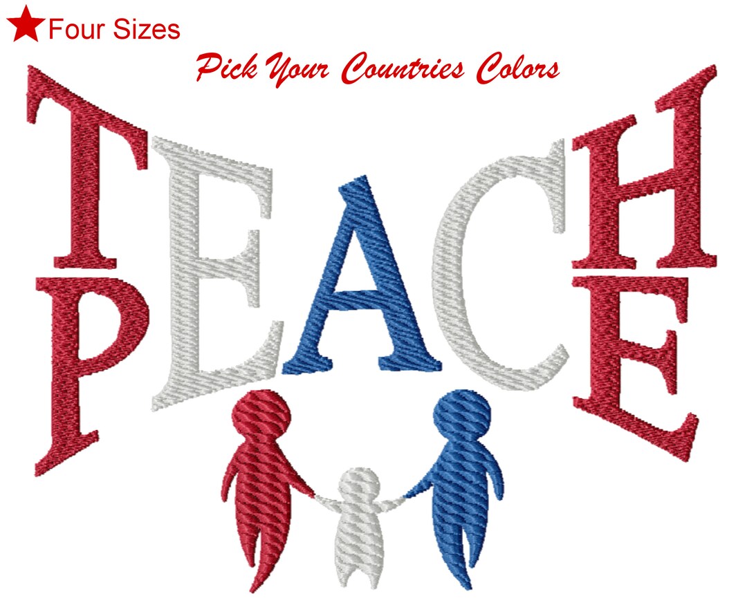 Teach Peace Machine Embroidery Design, Four Sizes Included, Instant ...