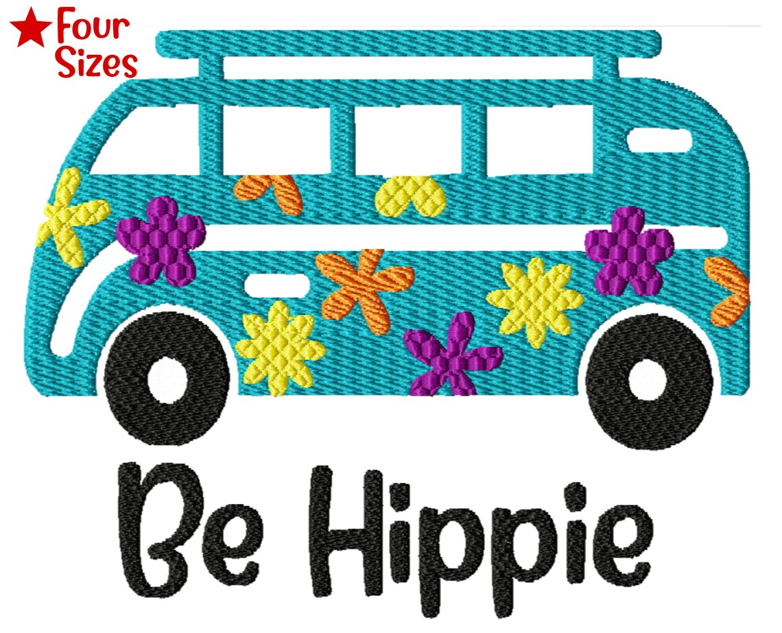 Be Hippie Machine Embroidery Design, Four Sizes Included, Instant ...