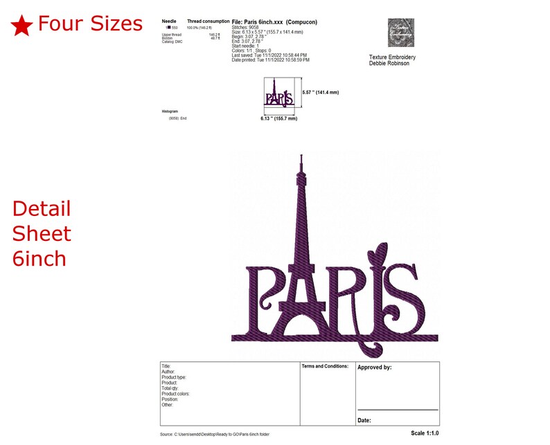 Paris Machine Embroidery Design Four Sizes Included Instant - Etsy
