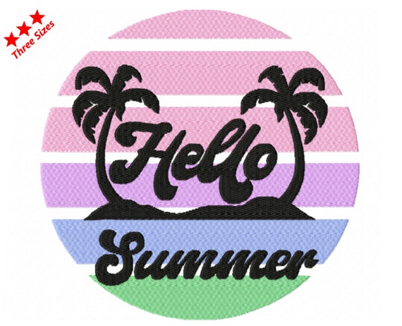 Hello Summer Machine Embroidery Design Three Sizes - Etsy