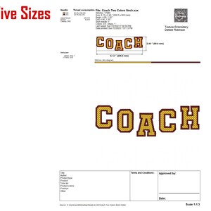 Coach Two Color Machine Embroidery Design, Five Sizes Included, Instant ...