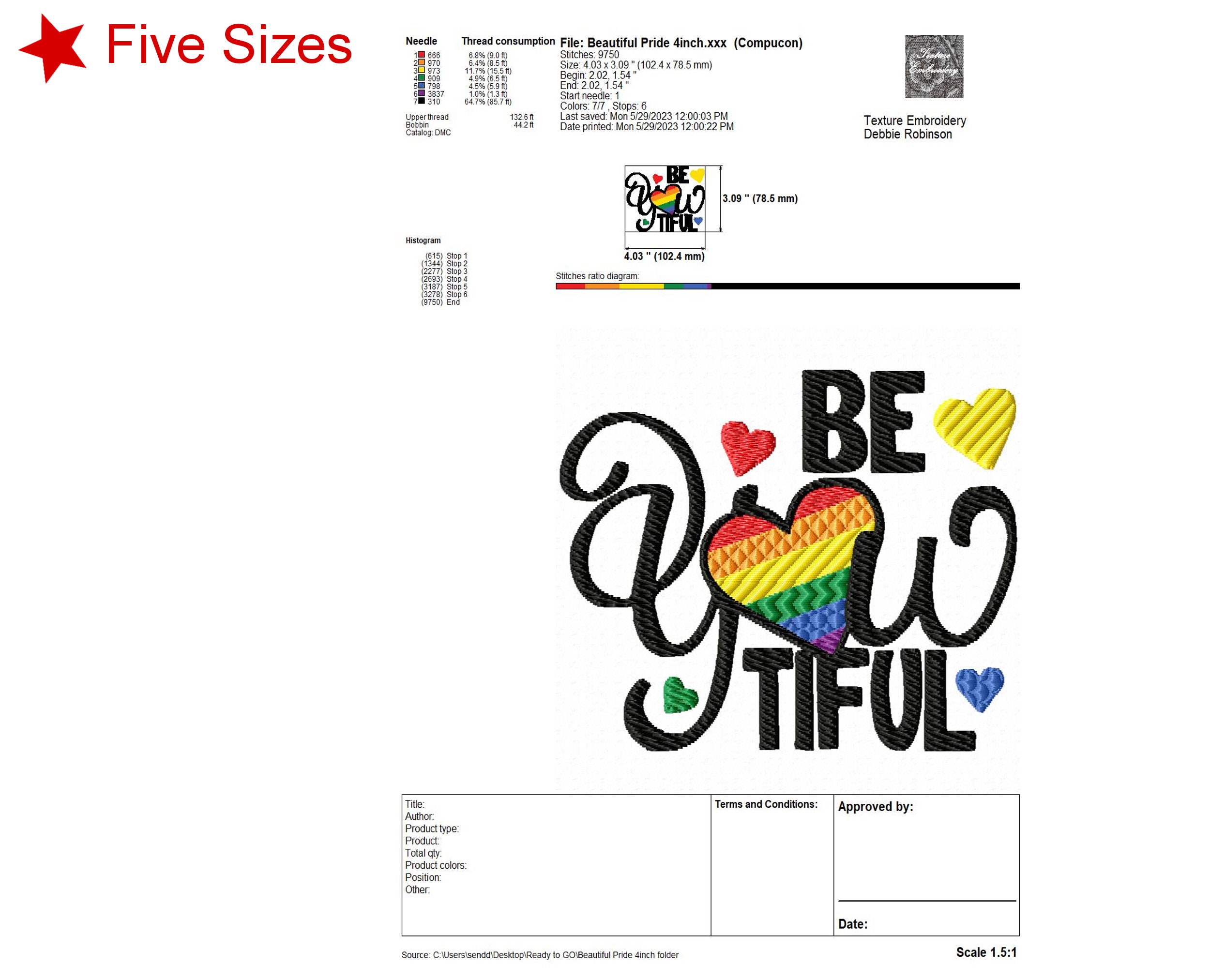 Beautiful Pride Machine Embroidery Design, Five Sizes Included, Instant ...