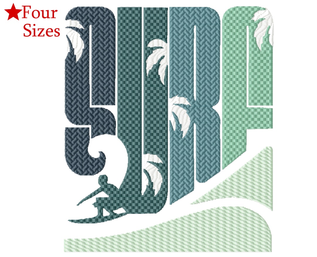 Surf Word Machine Embroidery Design, Four Sizes Included, Instant ...